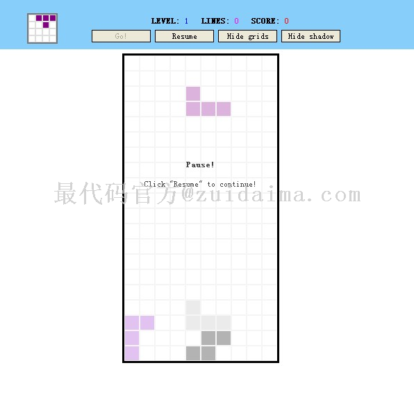 Javascript Jquery实现tetris 俄罗斯方块 游戏代码 代码 最代码