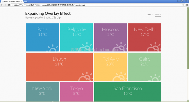 HTML5+jquery实现九宫格多个城市每周天气预报展示效果-代码-最代码