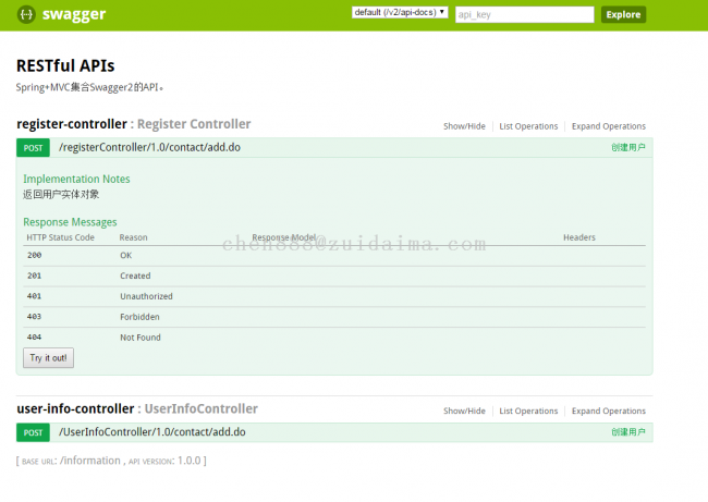 Spring MVC整合Swagger2的api文档实例-代码-最代码