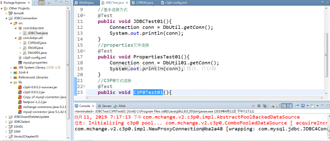 java使用JDBC连接数据库的三种方式(JDBC+properties+C3P0)-代码-最代码