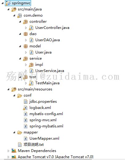 Spring+Spring MVC+MyBatis整合开发用户增删查改的demo实例，适合SSM初学者入门-代码-最代码