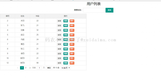 Spring Bootmybatislayui构建的用户增删改查实例，支持分页查询，模糊查询 代码 最代码