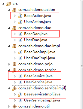 java SSH三大框架整合，实现了泛型baseAction，泛型baseService，泛型baseDao-代码-最代码